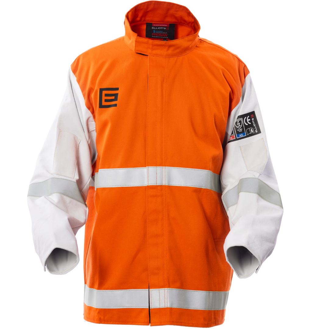 WAKATAC HI VIZ Proban Welders Jacket, leather sleeves, reflective trim ...